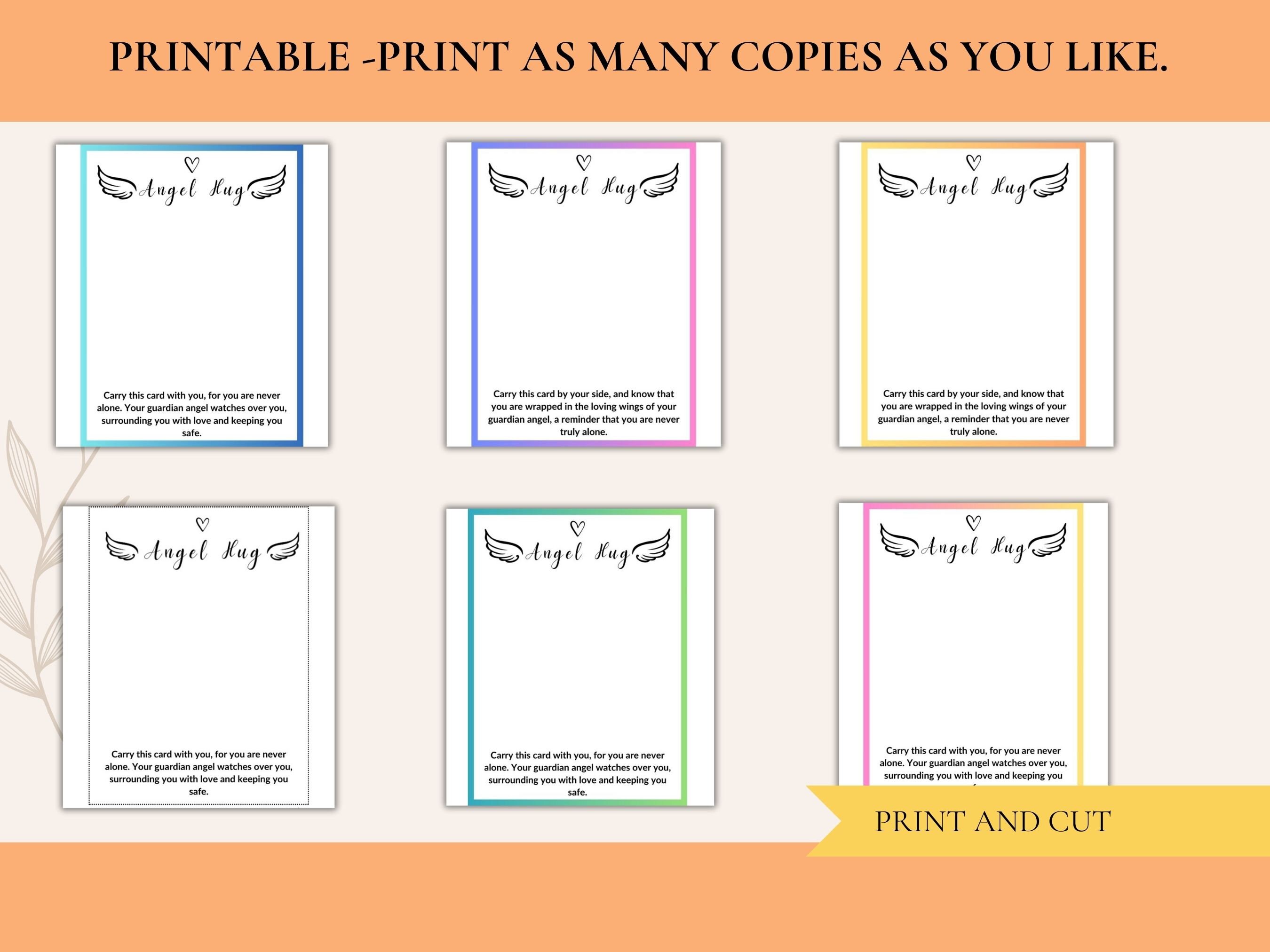 Printable Angel Pocket Hug Cards Template, Backing Pocket Card Printing ...