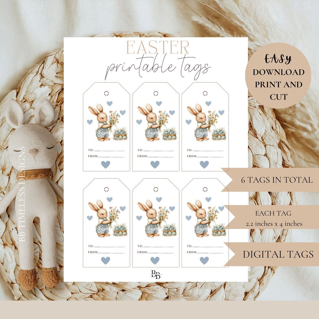 Easter Blue Tags, Boy Easter Printable Tags, Digital Easter Tags for ...