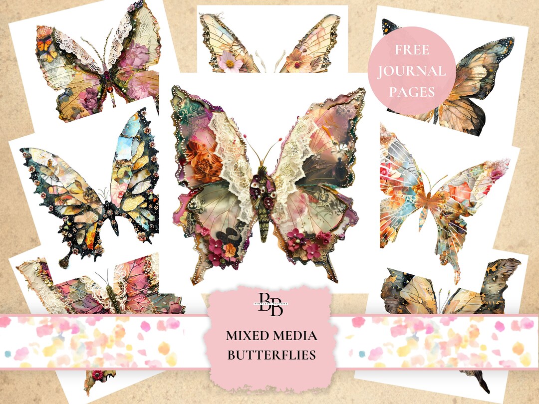 Colourful Butterflies Clipart, Mixed Media Butterflies PNG, Printable ...