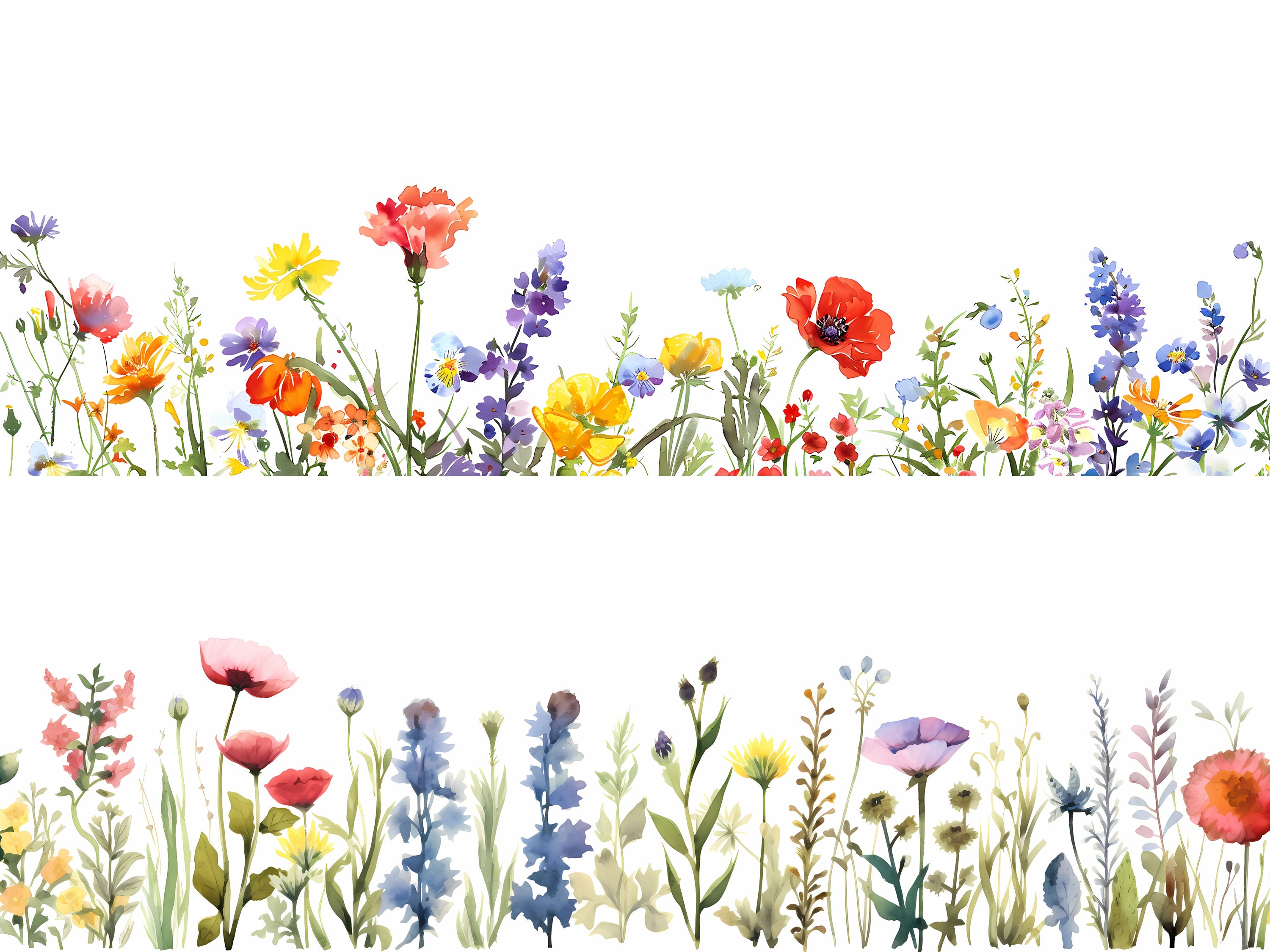 Wildflowers Border Clipart PNG, Watercolor Summer Flowers Clipart ...
