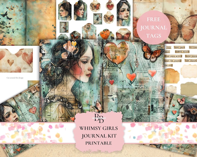 Little Girls Digital Set, Printable, Watercolor Style Girls, Junk ...
