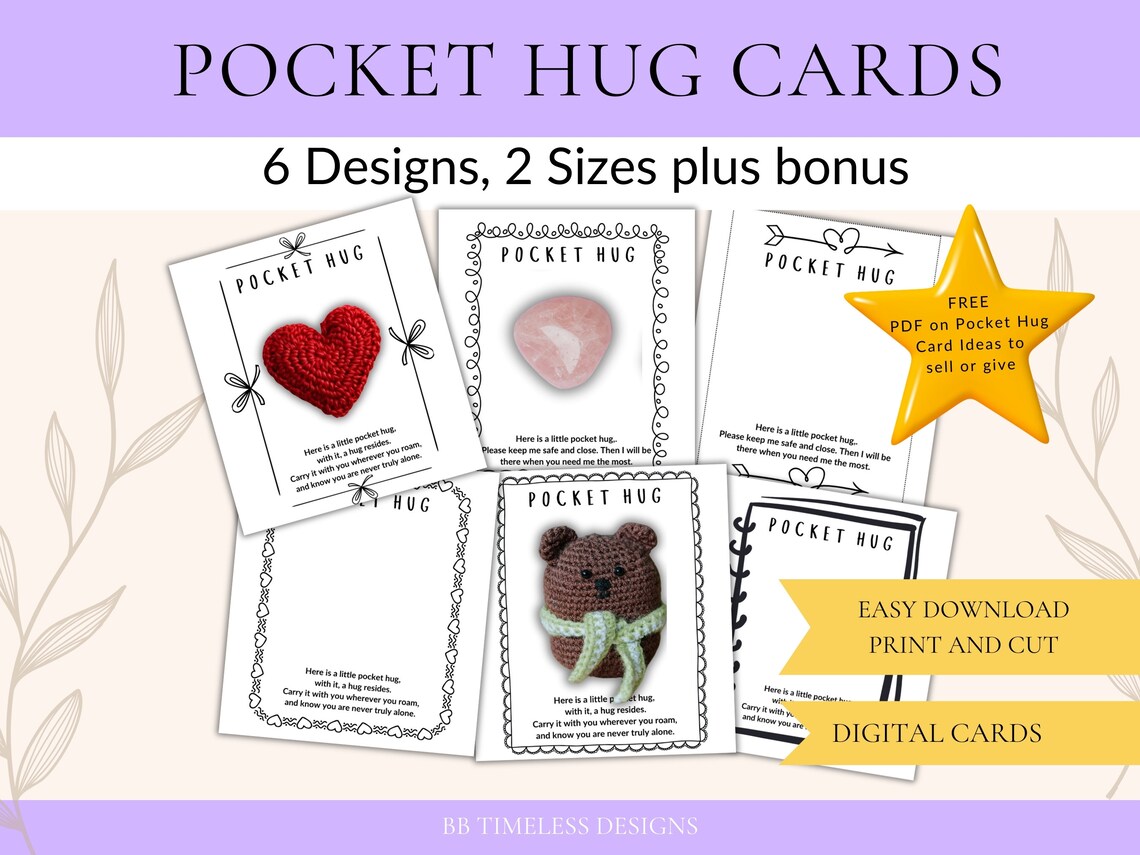 Printable Pocket Hug Cards Template,backing Pocket Card Printing,pocket ...