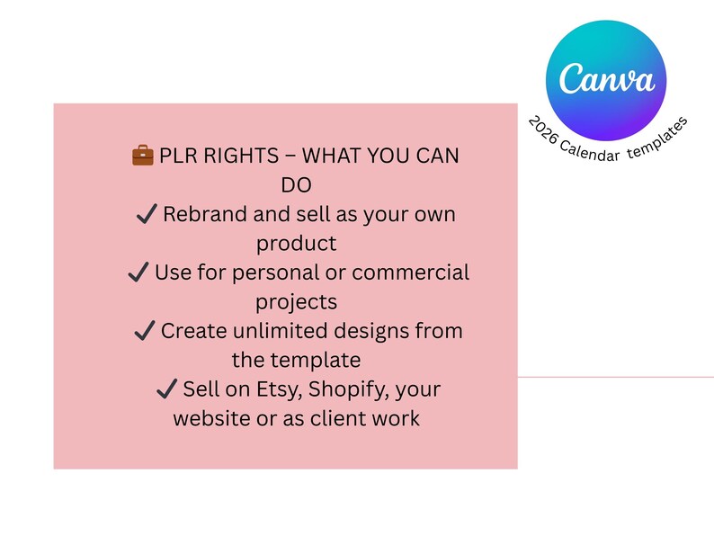 2026 Calendar Templates PLR | Editable Canva Calendar | Commercial Use ...