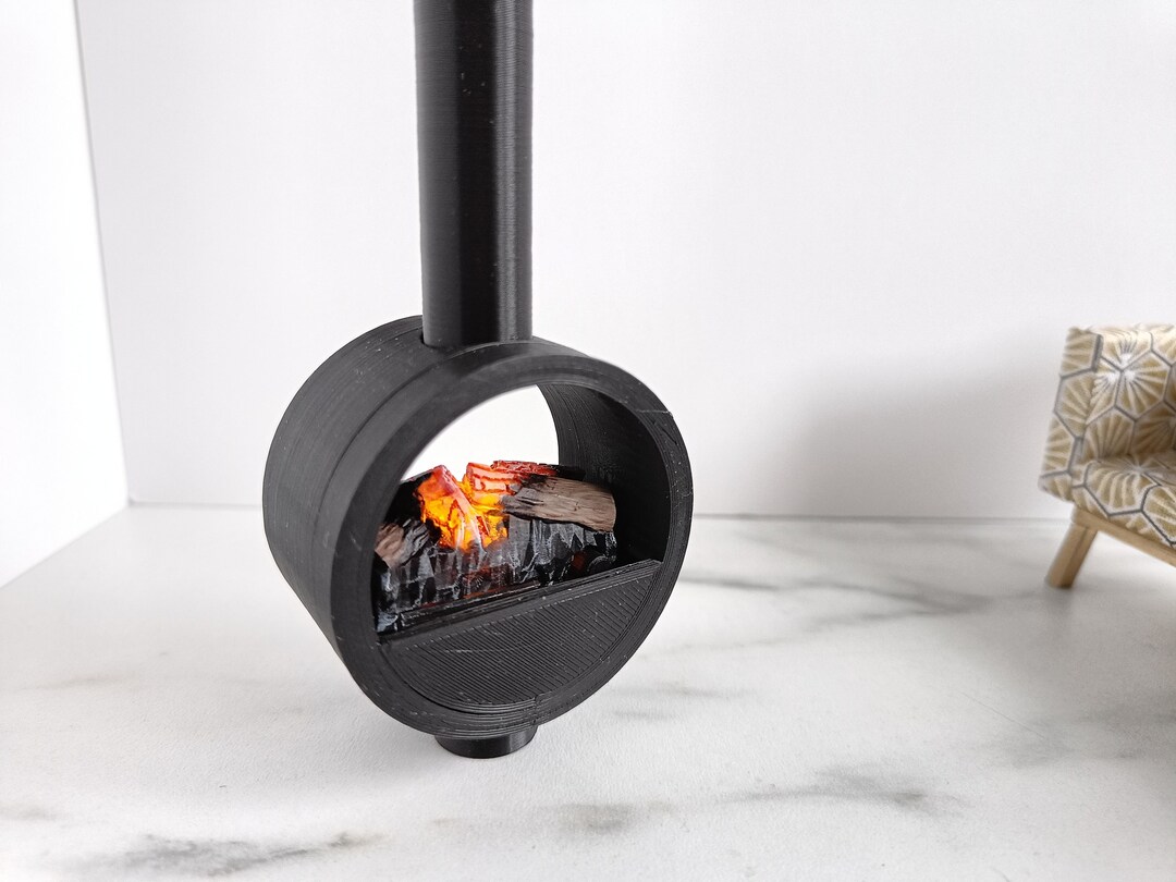 Dollhouse Fireplace Modern Black Fireplace With Fire Miniature BOLEY ...