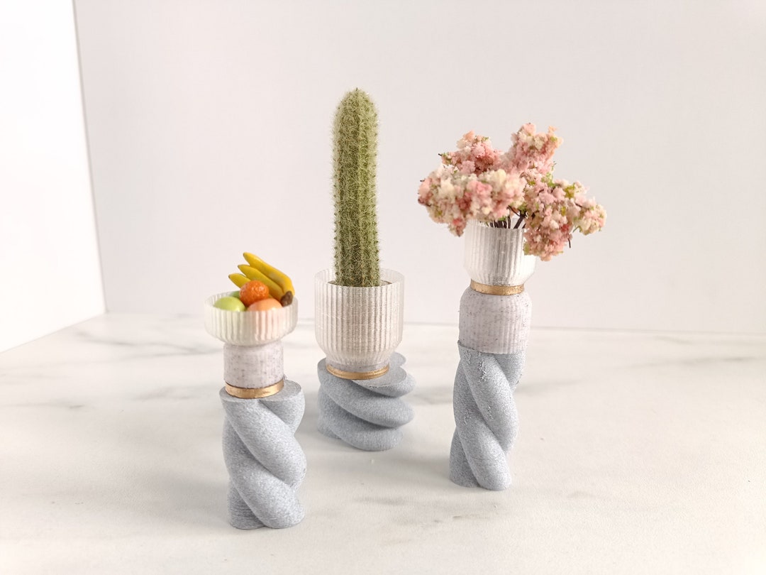 Modern Vase Fruit Bowl Flower Pot Bowl Planter Set 1/12 1:12 Marble ...