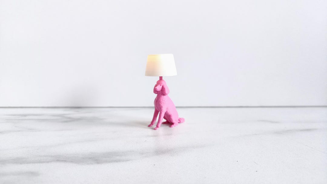 Modern Dollhouse Poodle Lamp 1:12 – Pink Battery Operated Miniature ...