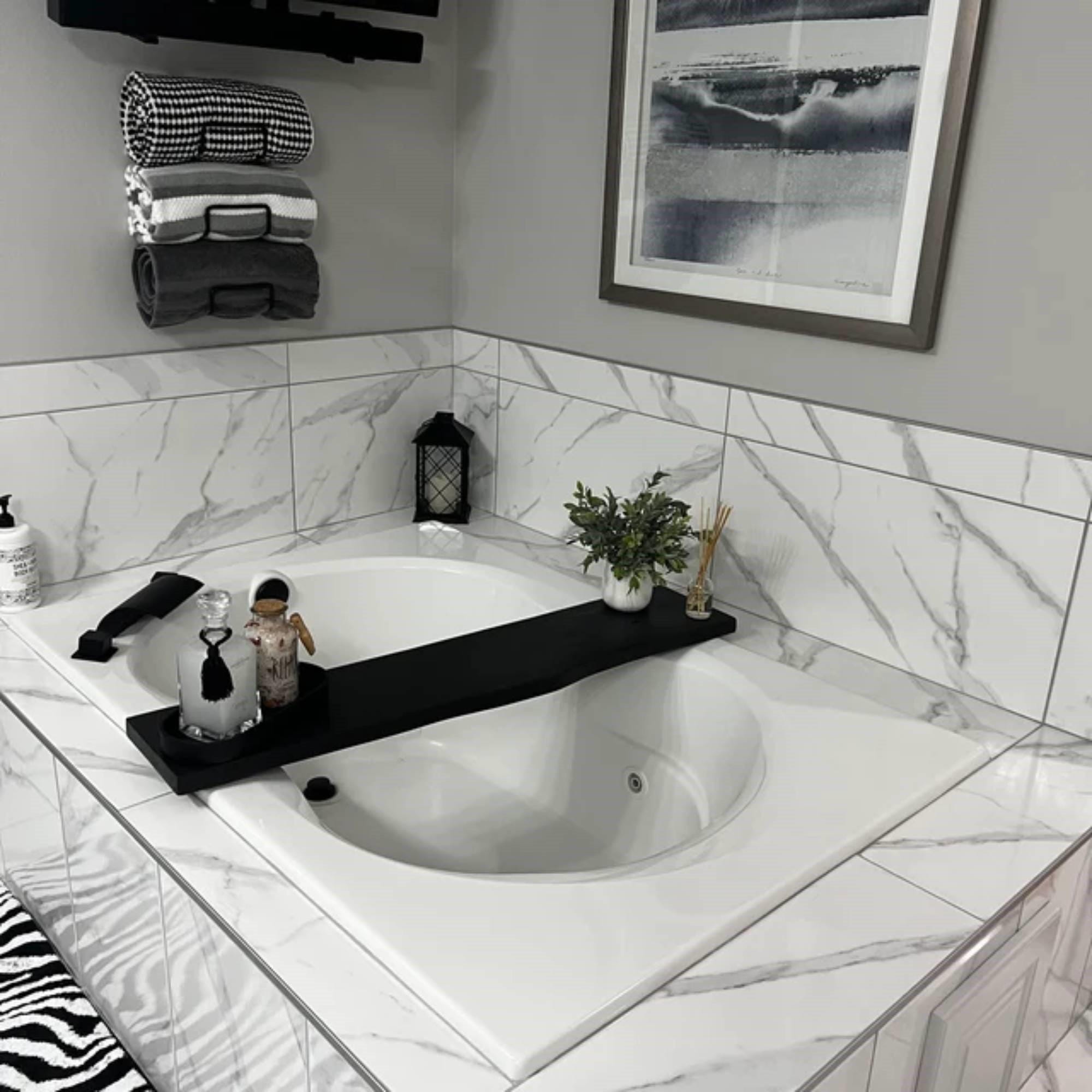 Black Wooden Bath Caddy - Bath Shelf - Bath Accessories - Live Edge ...
