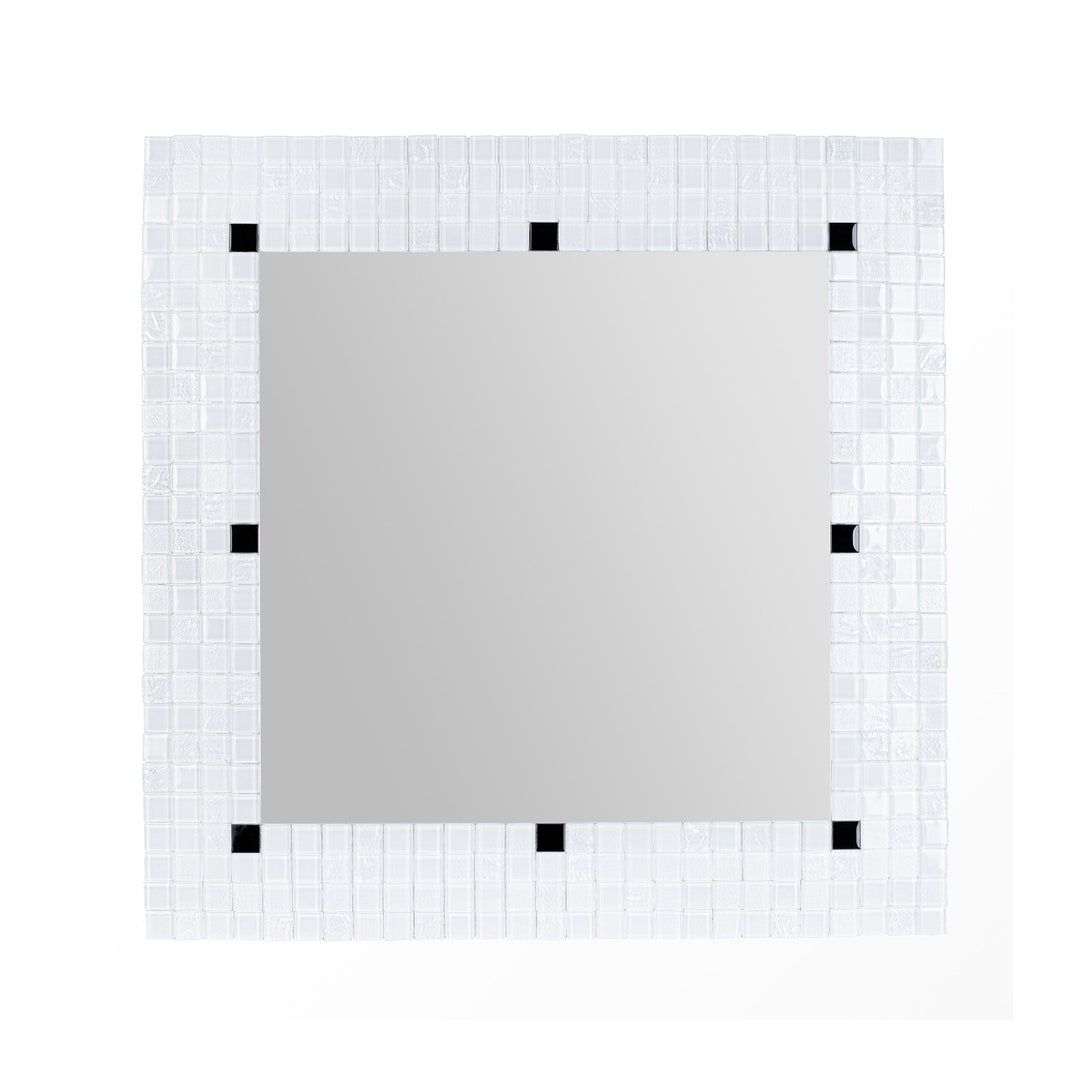 Square Mirror, White Mirror, Wall Mirror, White Glossy Frame, Glass ...