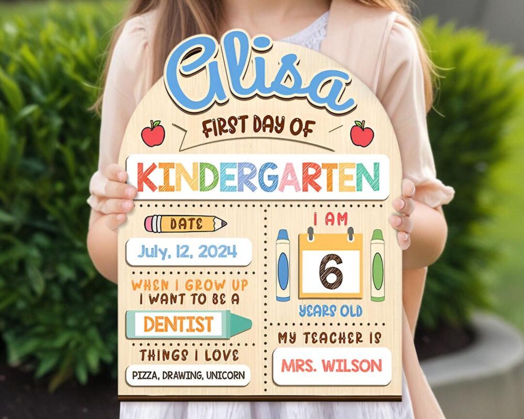 Personalized Name First Day of School Sign With Apples Pattern Cute ...