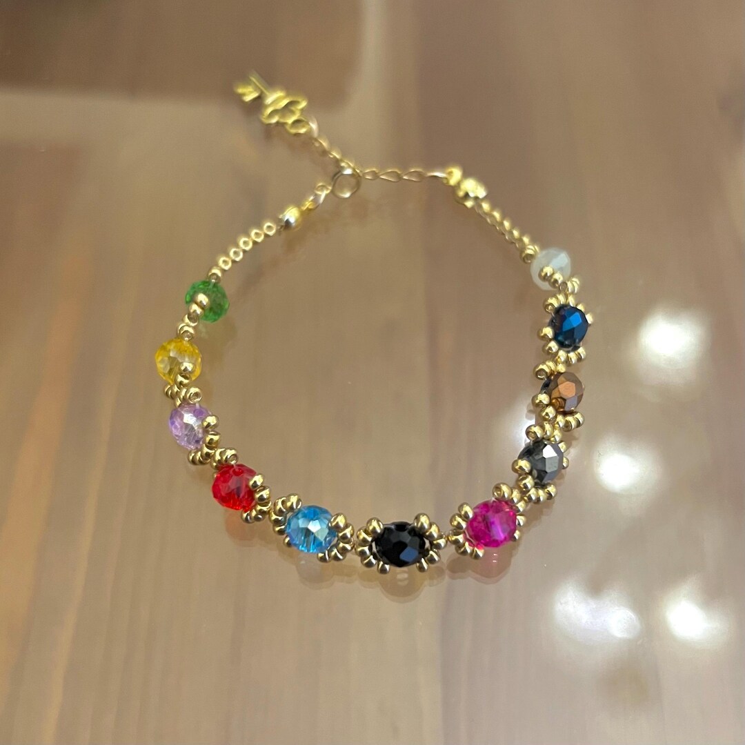 Colorful Gemstone Bracelet With Key Charm, Eras Colors - Etsy
