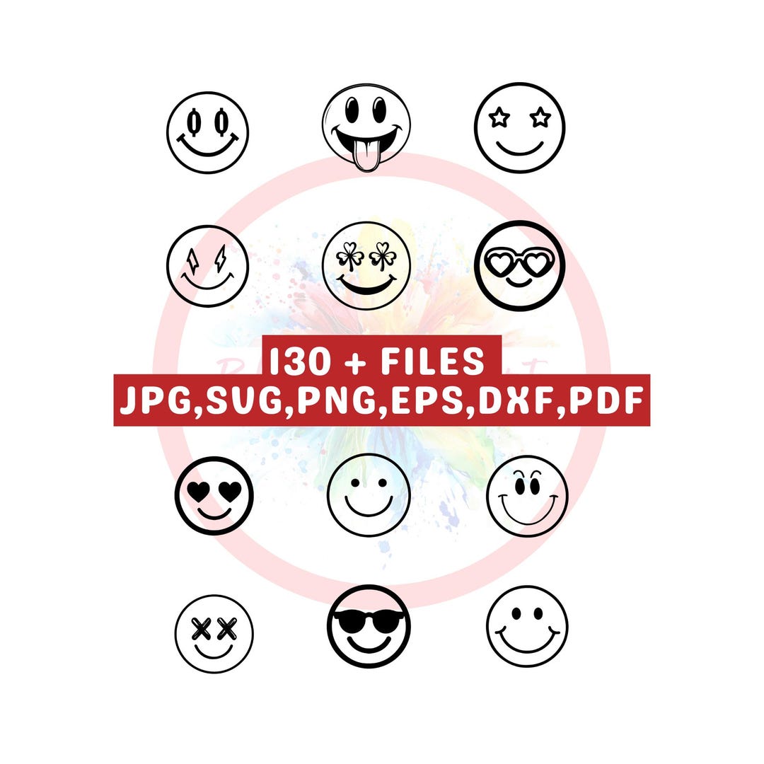 Smiley Face Svg Bundle, Happy Svg Face Svg, Groovy Smiley Face Svg ...