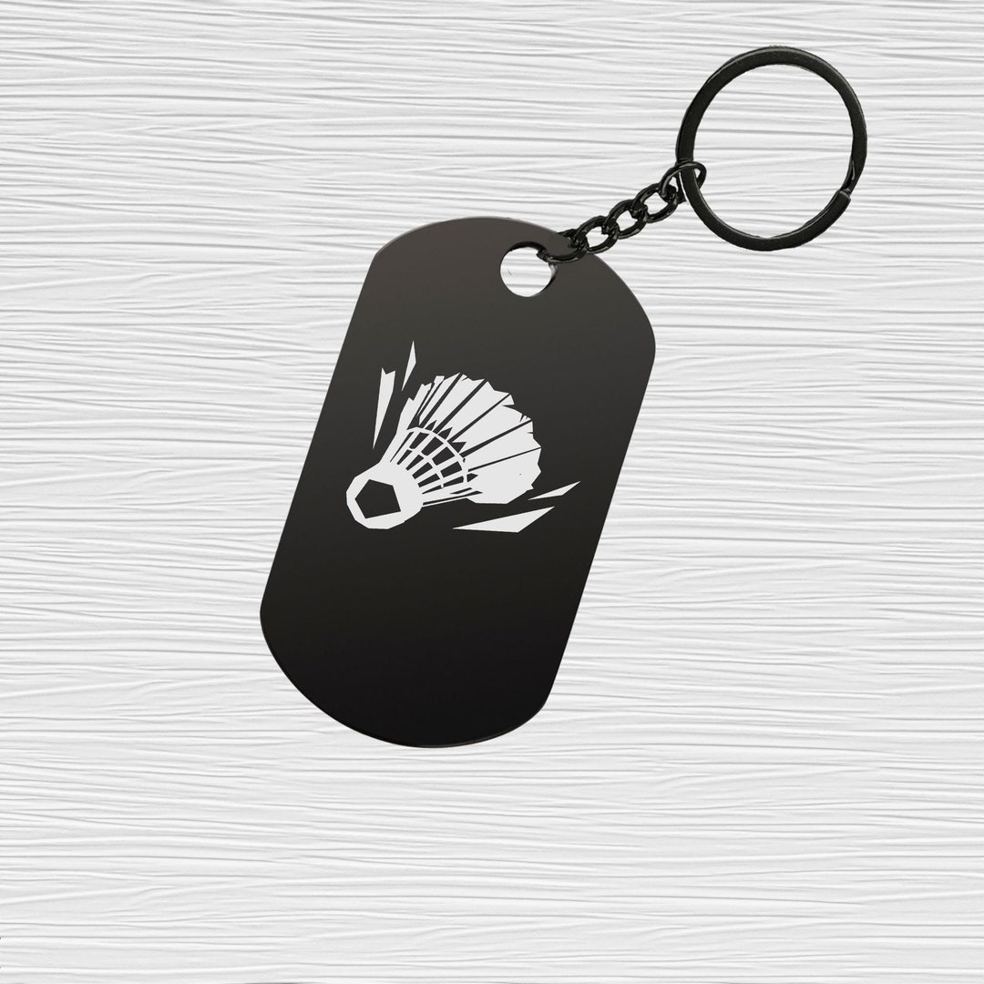 Badminton Shuttle Logo Laser Engraved Stainless Steel Dog Tag Keychain ...