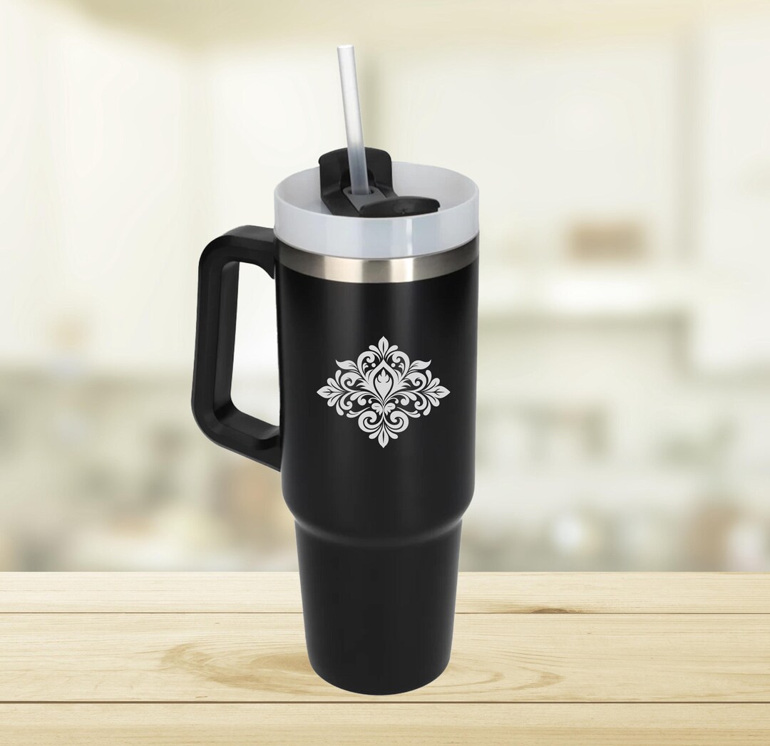 Damask Ornament Laser Engraved Thermal Vacuum Tumbler Travel Mug 900ml ...
