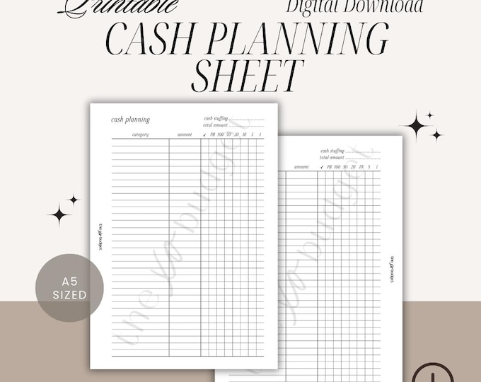 Printable Cash Planning Sheet | A5 Size | Digital Download - Etsy