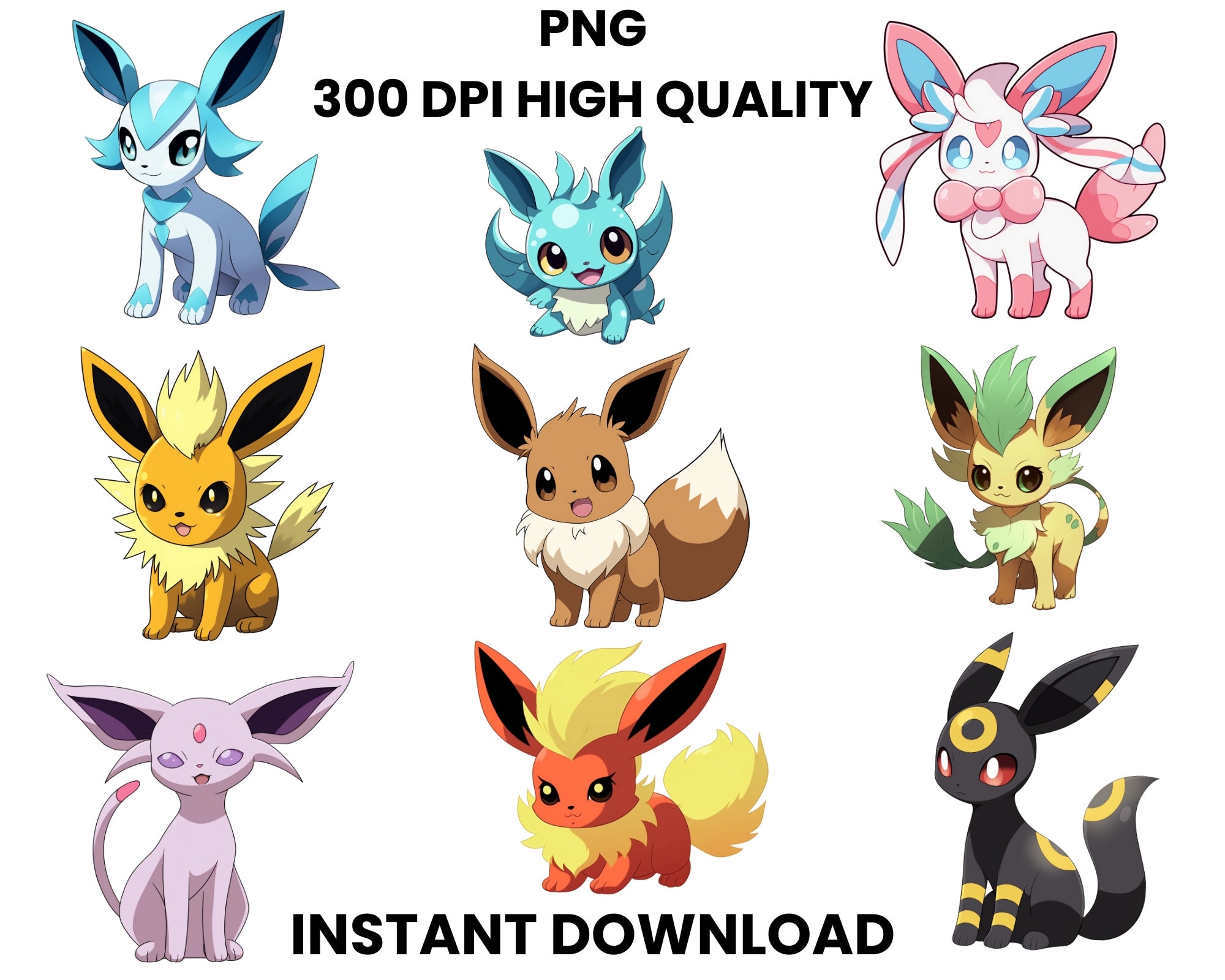 Eevee Evolution Clipart Bundle, Pokemon PNG, Popular Anime Character ...