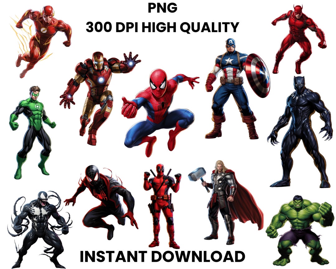 Superhero Clipart Bundle Pngs, Avengers, DC Comics Graphics Instant ...