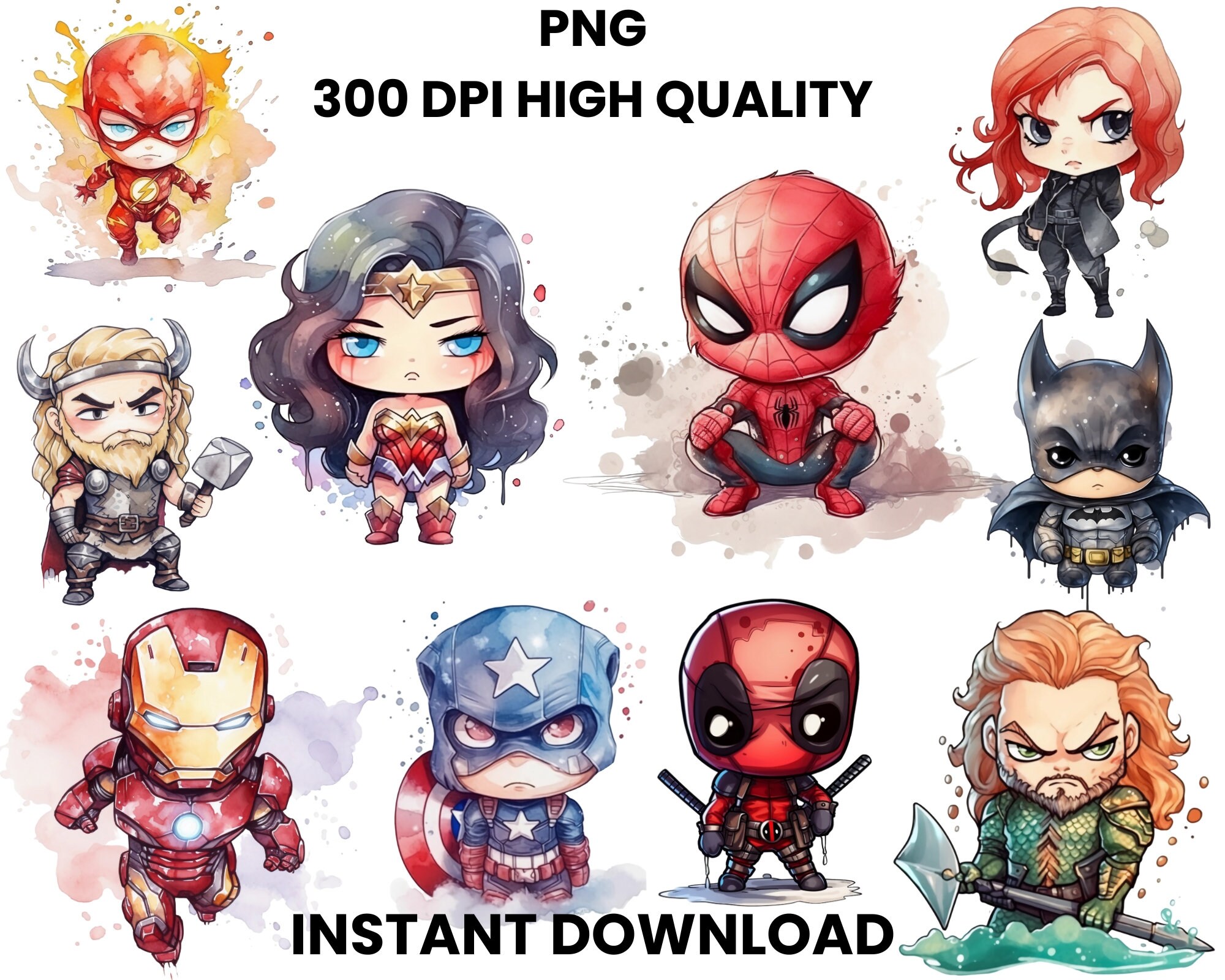 Superhero Clipart Bundle, Comic Characters, Watercolor Superheroes ...