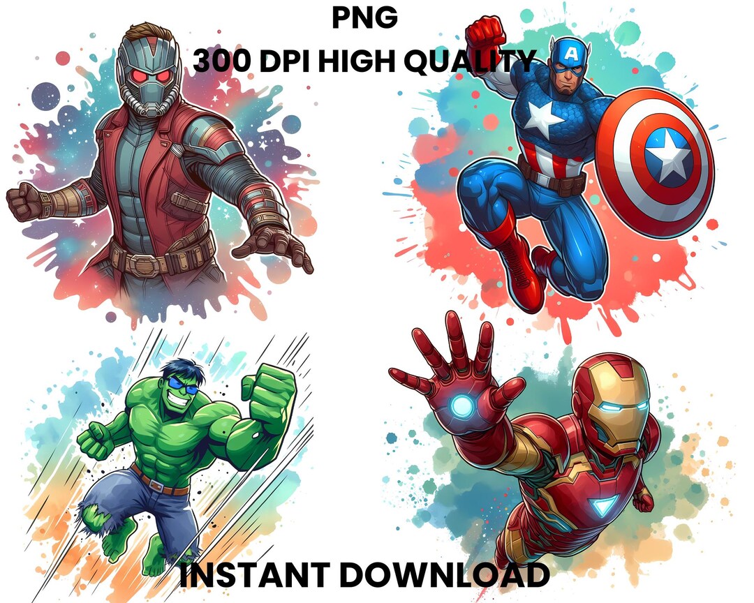 Superhero Clipart Bundle, Comic Characters, Watercolor Heroes, Stickers ...