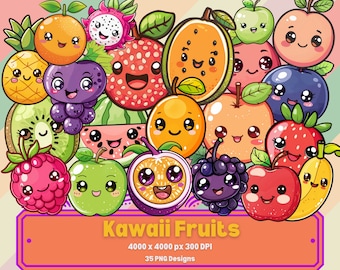 Kawaii Cute Fruit PNG Bundle - Etsy