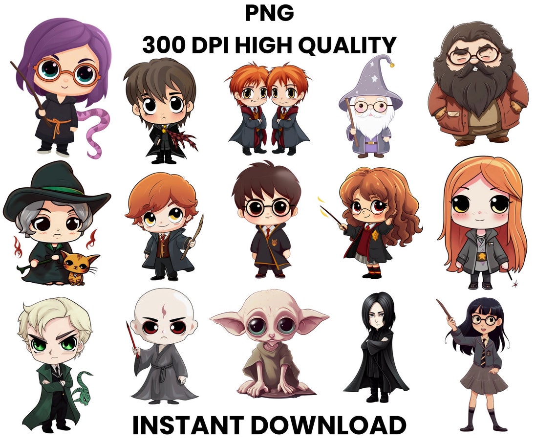 Cute Wizard School Clipart, Kawaii Witch Illustration Bundle, Digital ...