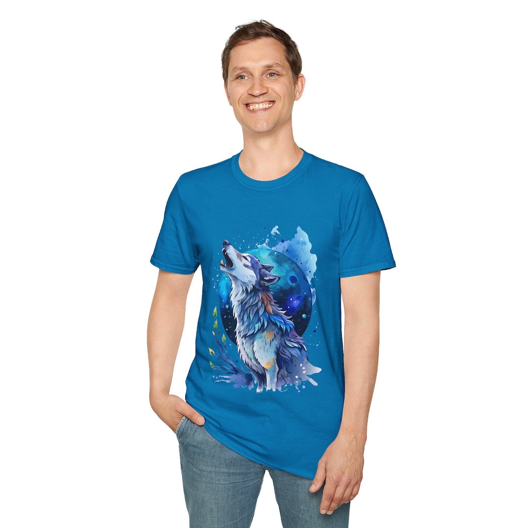 Majestic Howling Wolf T-shirt Watercolor Moonlit Design for Nature ...