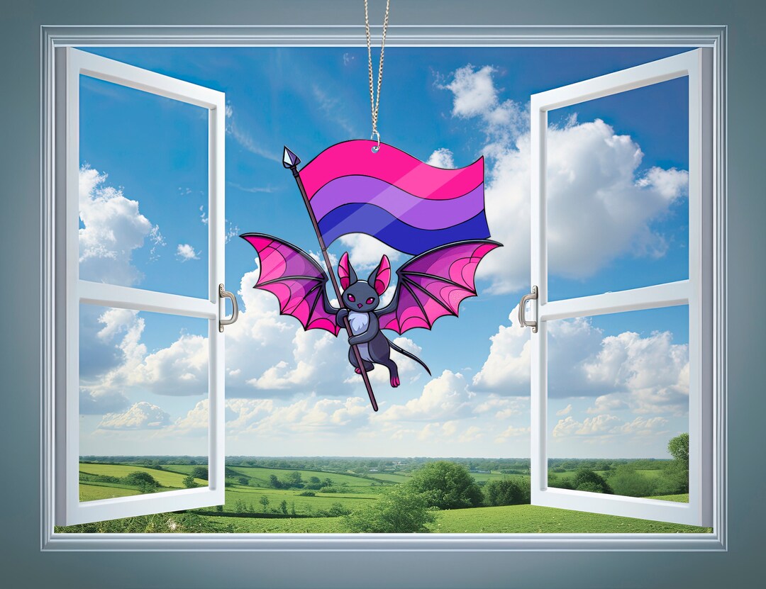 Bat With Bisexual Flag Acrylic Window Hanging, Bisexual Bat, Bat Lovers ...