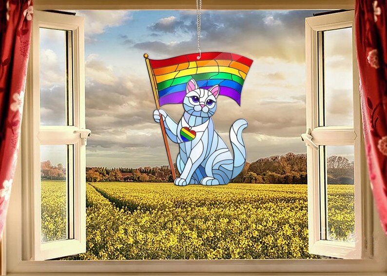 Cat LGBT ACRYLIC Window Hanging, Lgbt Flag Acrylic, Cat Home Decor ...
