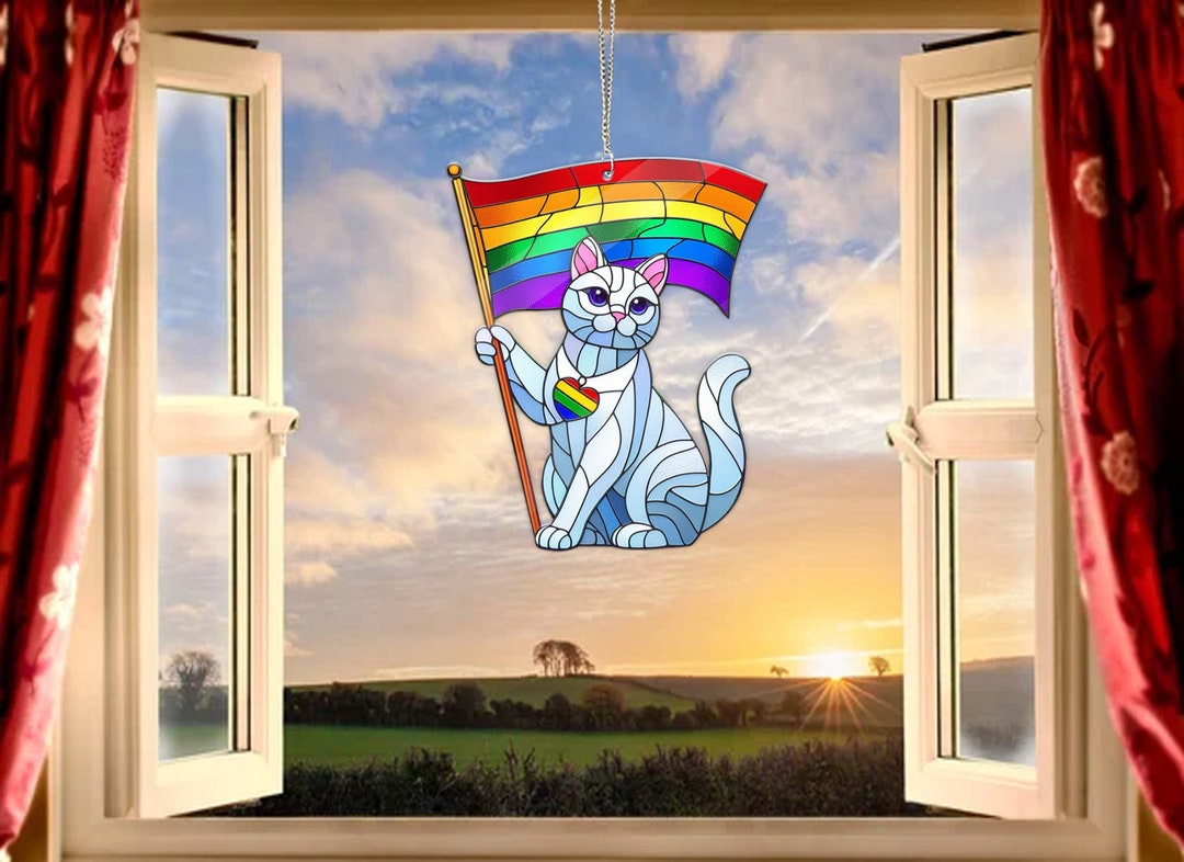 Cat LGBT ACRYLIC Window Hanging, Lgbt Flag Acrylic, Cat Home Decor ...