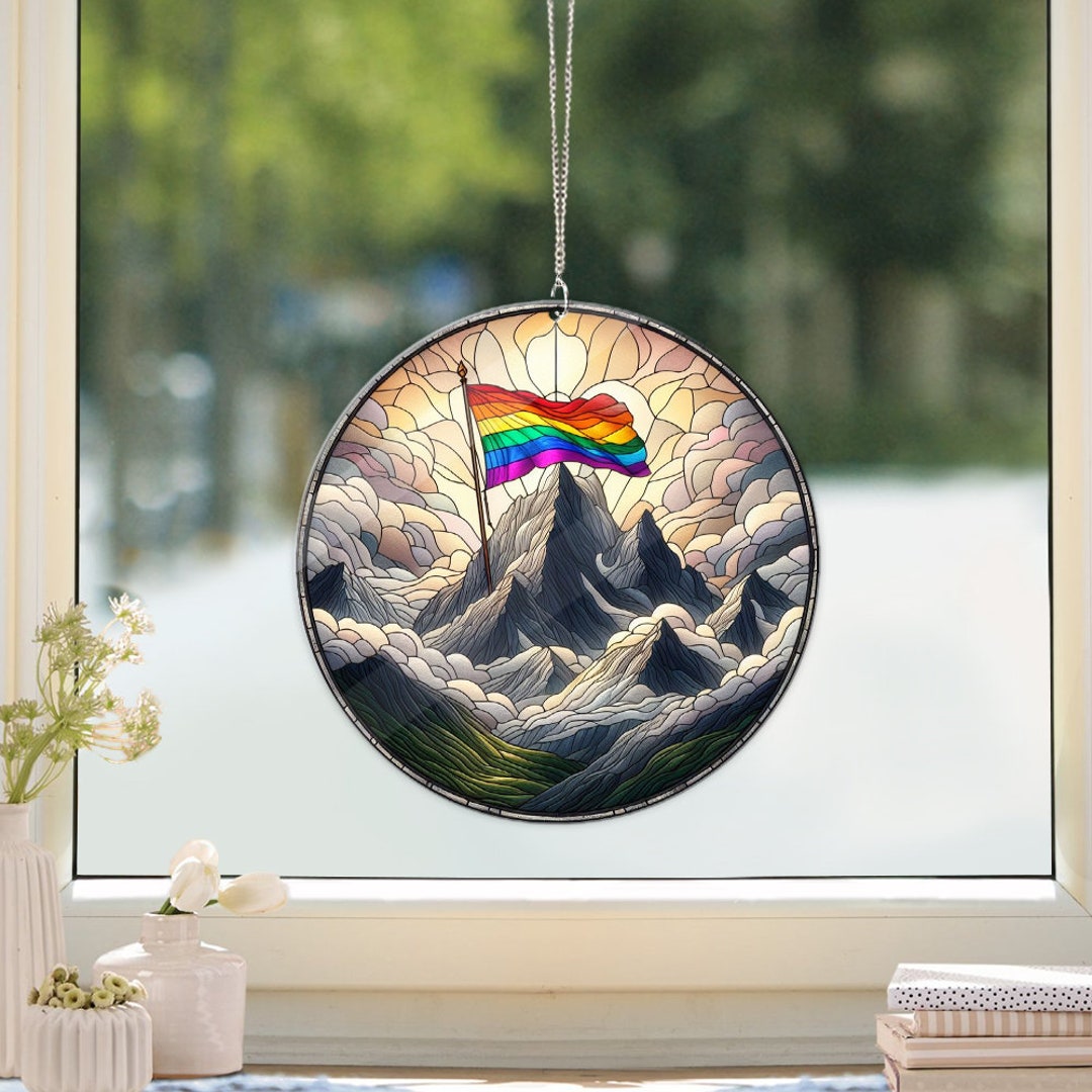 Mountain Range and LGBT Flag ACRYLIC Window Hanging, Mountain Decor ...