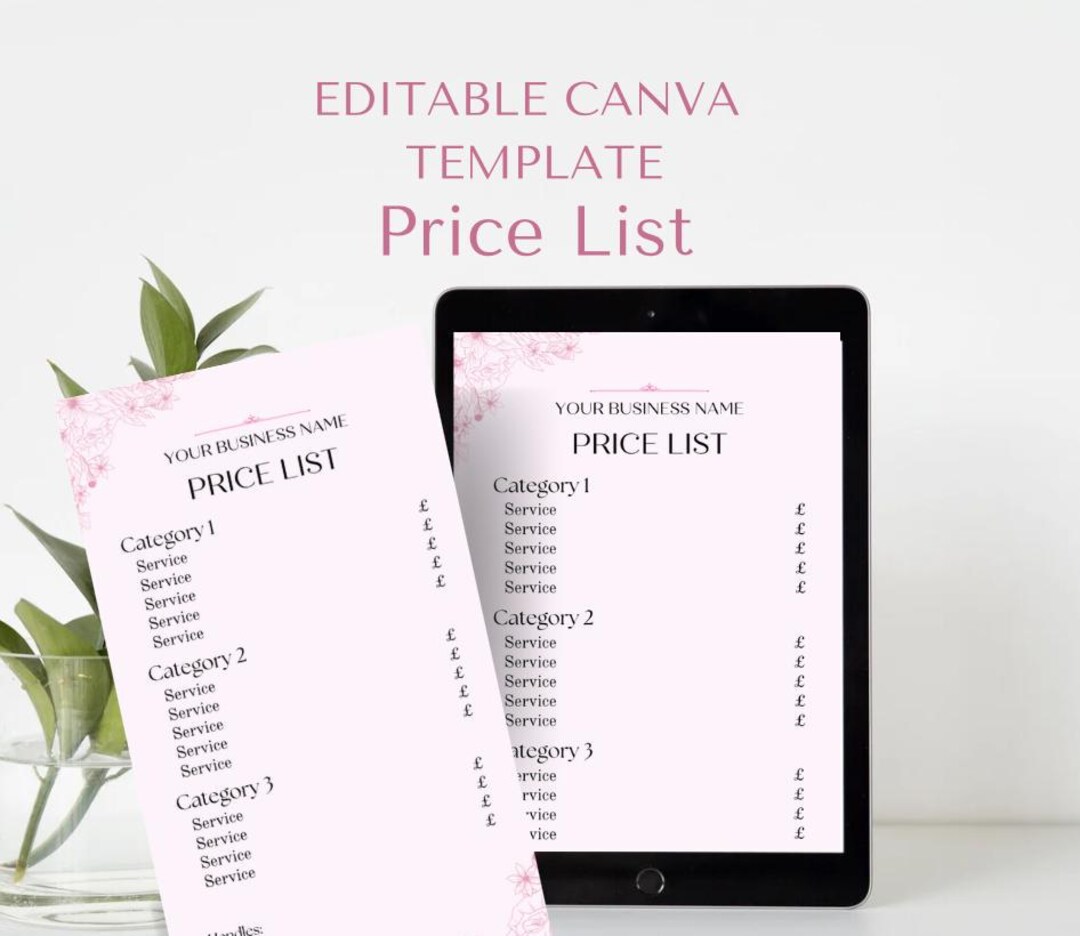 Editable Canva Price List Template Sign, Digital Download, DIY Small ...