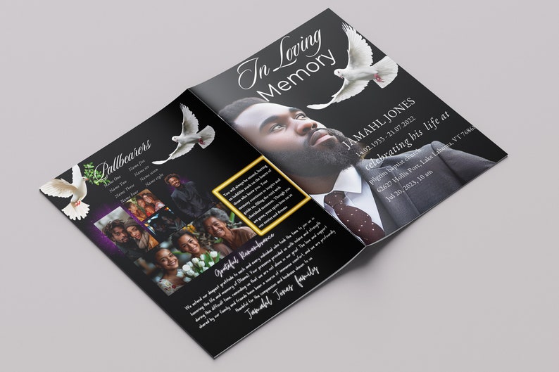 Black Obituary Template: 8-page Funeral Program (8.5x11) Canva - Etsy
