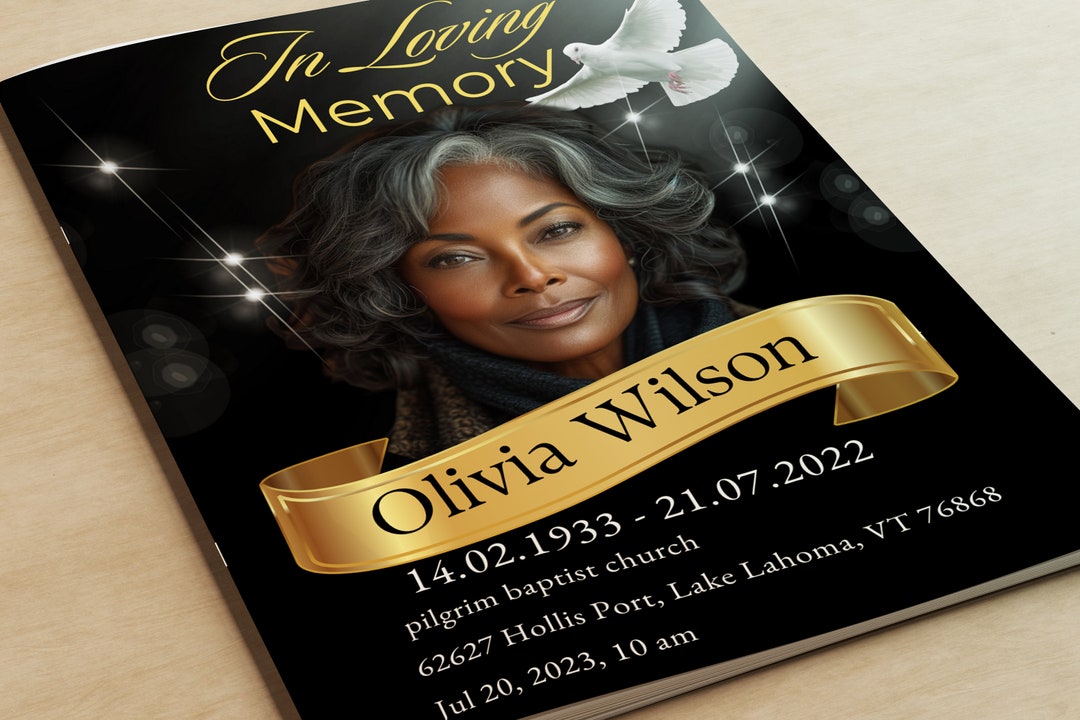Black & Gold Obituary Template: 8-page Funeral Program (8.5"x11) Canva ...