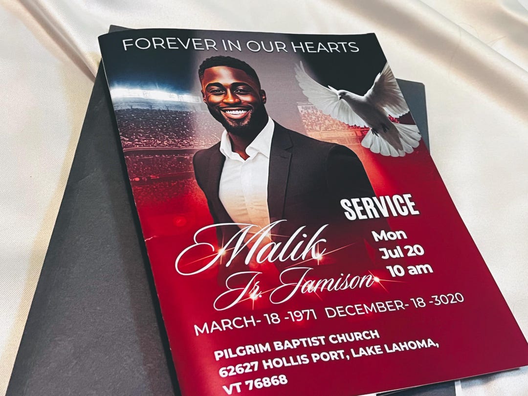 Red Football Memorial Program: 4-page Celebration (canva Template) - Etsy