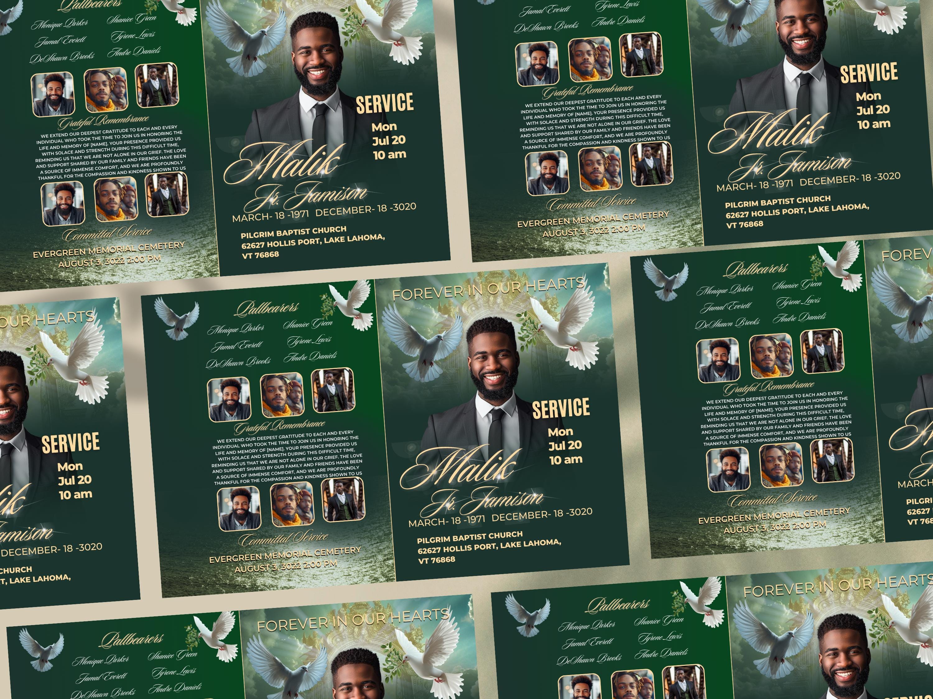 Emerald Green Funeral Program: Elegant Memorial Service (editable Canva ...
