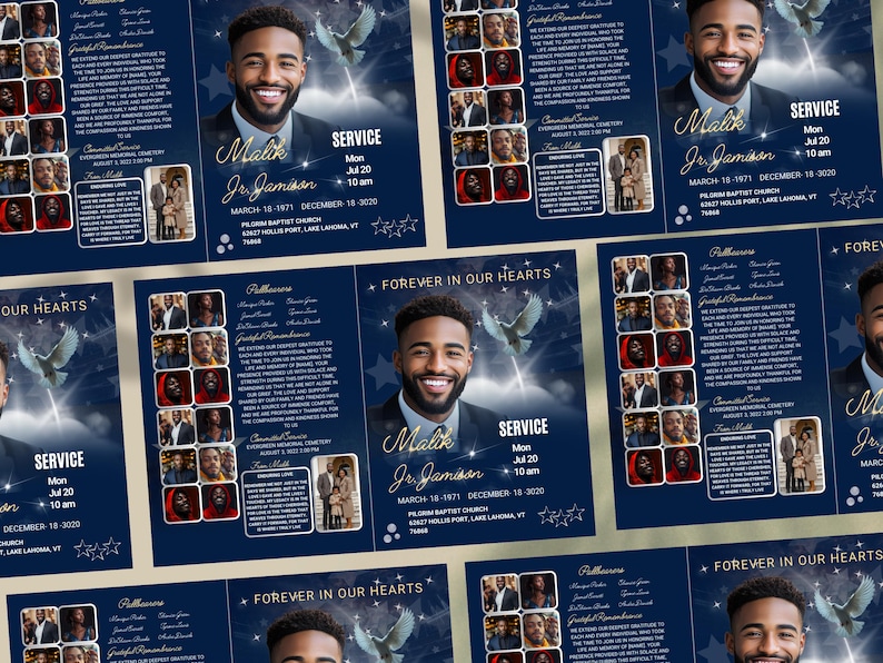 Navy Blue & Gold Memorial Program: Football Theme (canva Template) - Etsy