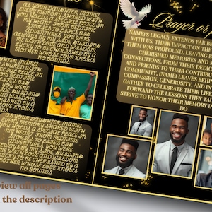Black & Gold Funeral Program Template: Celebration of Life (8.5"x11, 8 ...