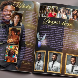 BLACK and Gold FUNERAL Program for MAN (8 Pages)8.5"x11 : / Magazine ,celebration of Life ...