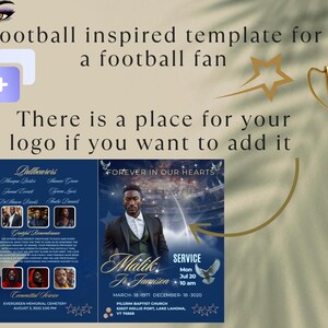 Blue & Gold Football Funeral Program Template (canva, 8 Pages) - Etsy