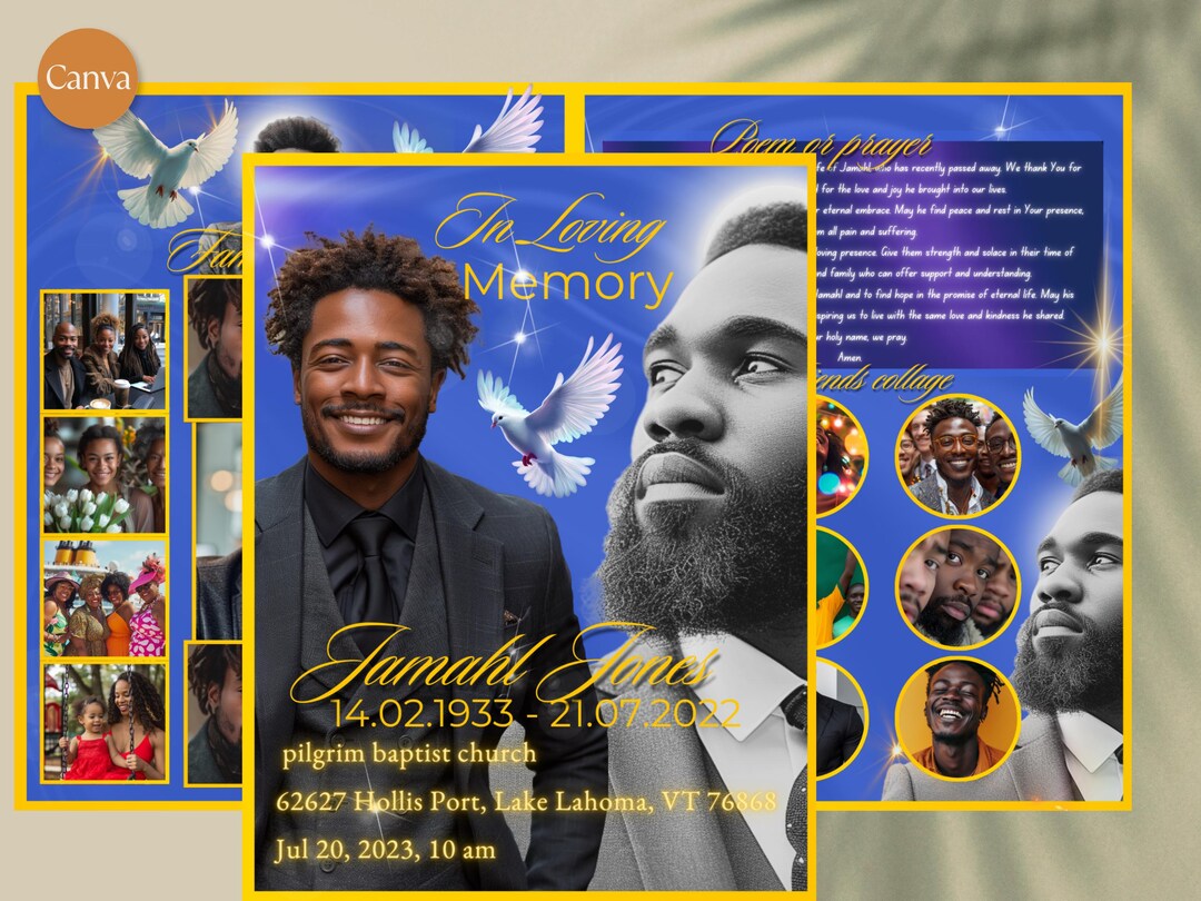 Royal Blue Funeral Program Template: Obituary, Celebration of Life ...
