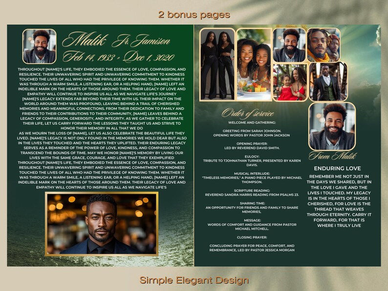 Emerald Green Funeral Program: Elegant Memorial Service (editable Canva ...