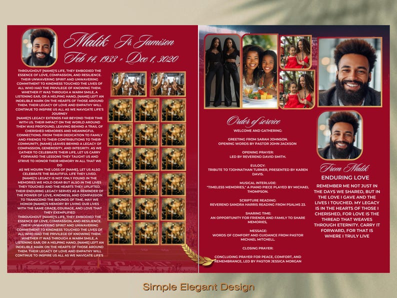 Red & Gold Football Funeral Program: 4-page Memorial Tribute (canva ...