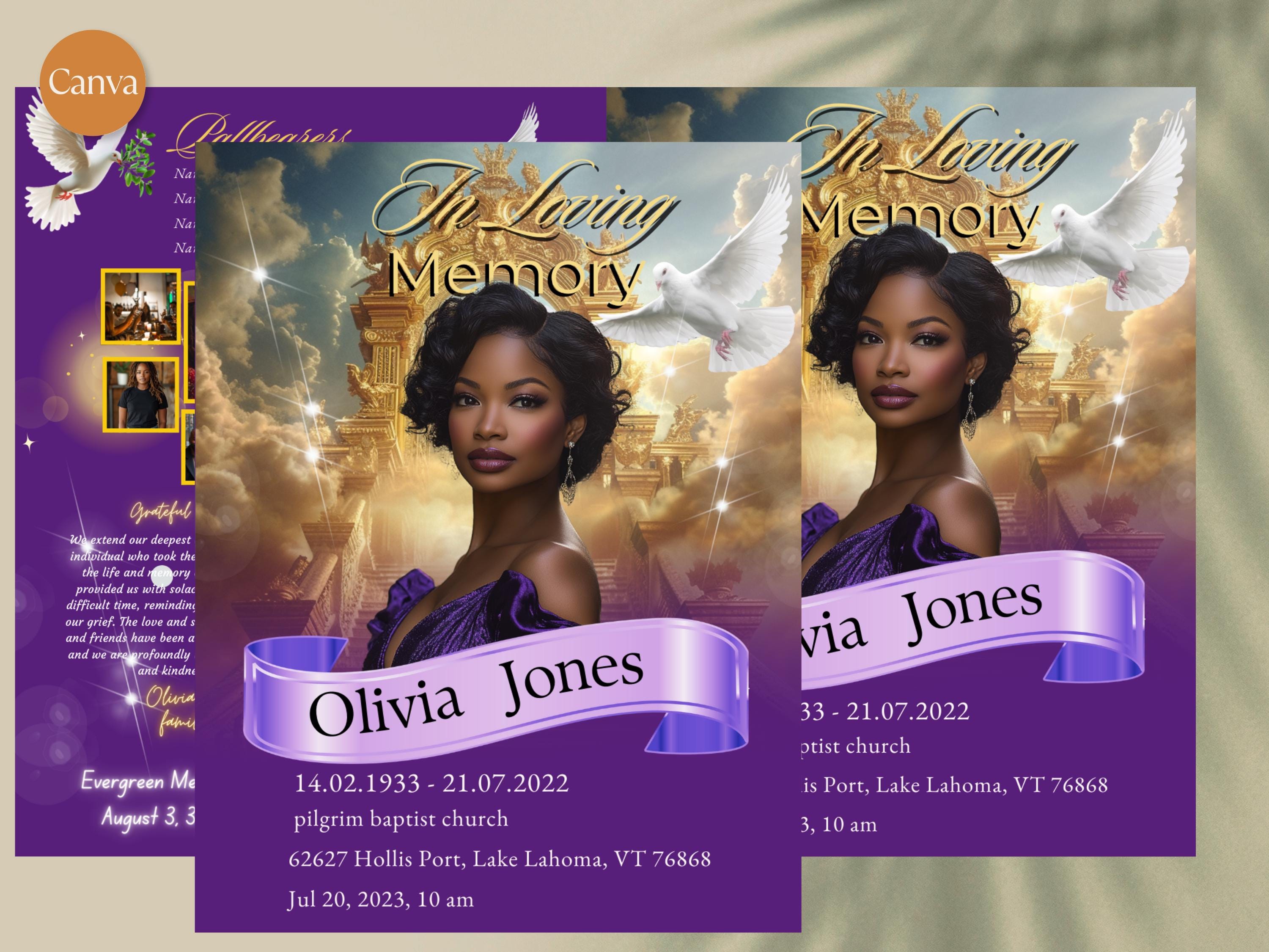 Purple Heaven Funeral Program Template: Women's Obituary (canva ...