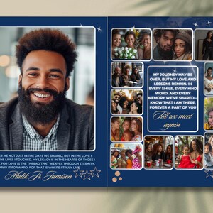 Blue & Gold Football Funeral Program Template (canva, 8 Pages) - Etsy