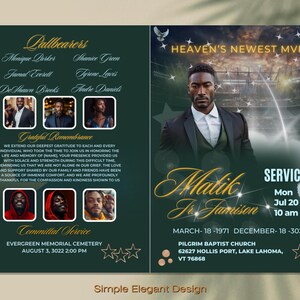 8.5"x11"green & GOLD Memorial Program |sparkling Football-themed ...