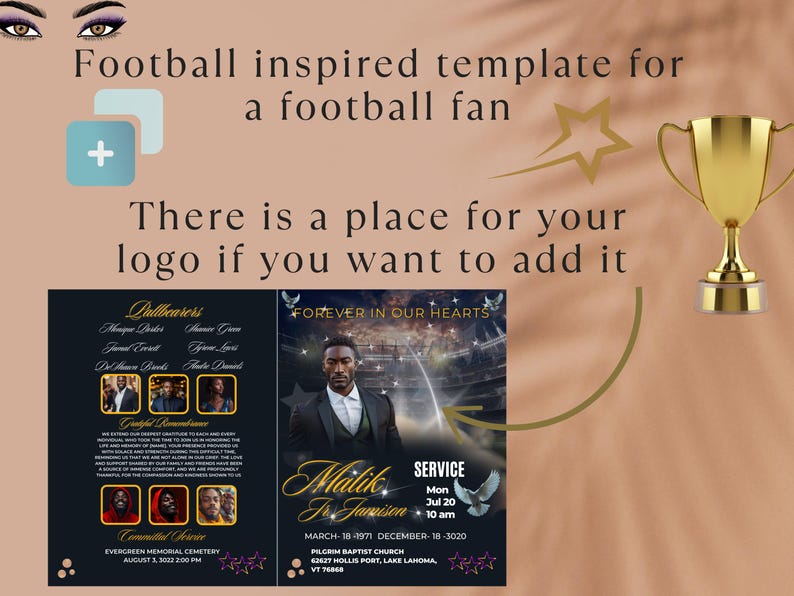 Football Funeral Program Template: Black, Gold & Red (canva Template ...