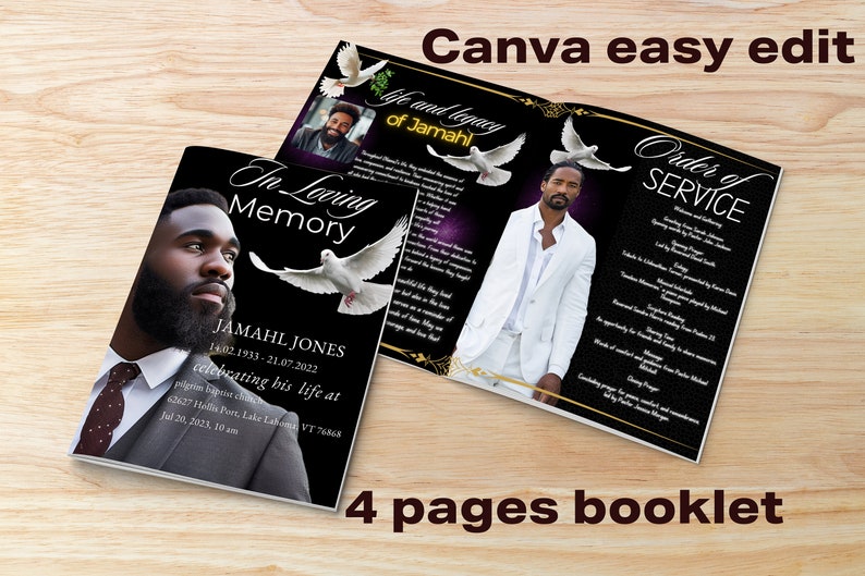 Black Obituary Template: 8-page Funeral Program (8.5x11) Canva - Etsy