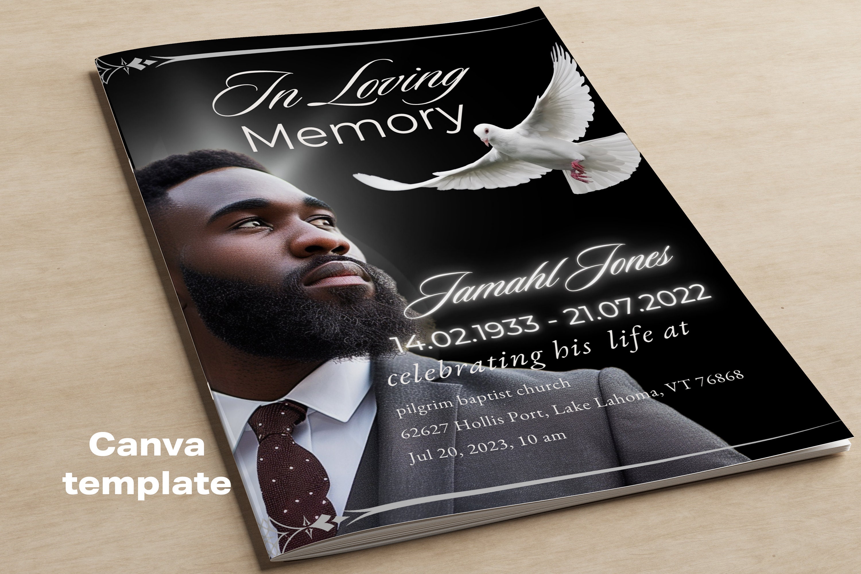 Black Funeral Program Template: 8.5"x11" Obituary, Celebration of Life ...
