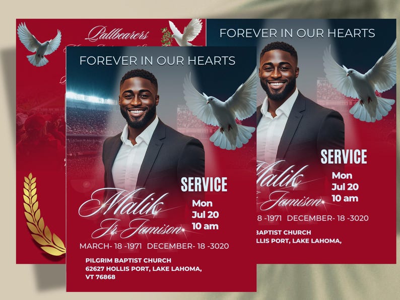 Red Football Funeral Program Template: 4-page Canva Booklet - Etsy