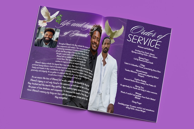 FUNERAL Program 8 Pages MAN PURPLE 8.5x11:personalized/obituary ...