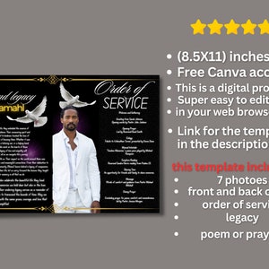 Black Funeral Program Template: 8.5"x11" Obituary, Celebration of Life ...
